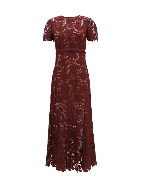 SELF-PORTRAIT Midi Lace Dress With Belt - Multicolor