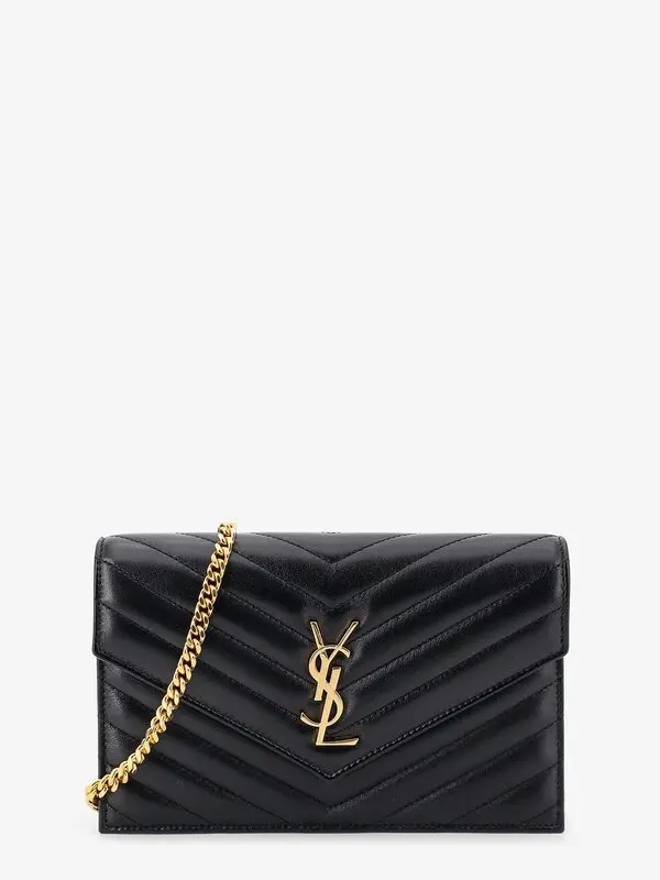 Saint Laurent Quilted Leather Crossbody Bag With Metal Cassandre Logo - Multicolor