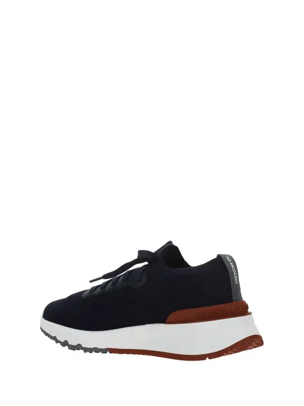 Brunello Cucinelli Lace-up Cotton Sneakers With Elongated Toe - Blue