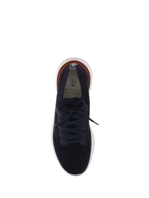 Brunello Cucinelli Lace-up Cotton Sneakers With Elongated Toe - Blue