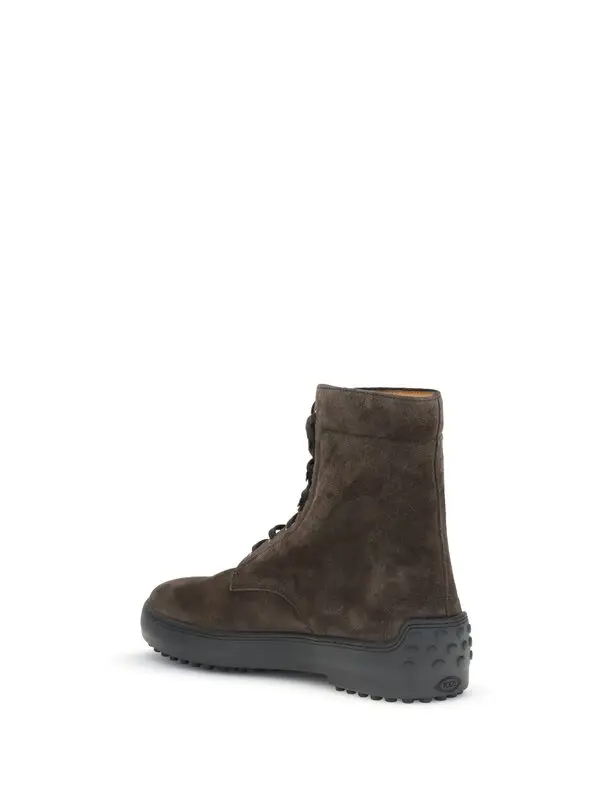 TOD'S Suede Lace-up Ankle Boots With Lug Sole - Brown