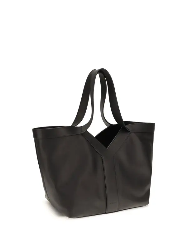 Saint Laurent Small Y Tote Bag In Grained Leather - Black