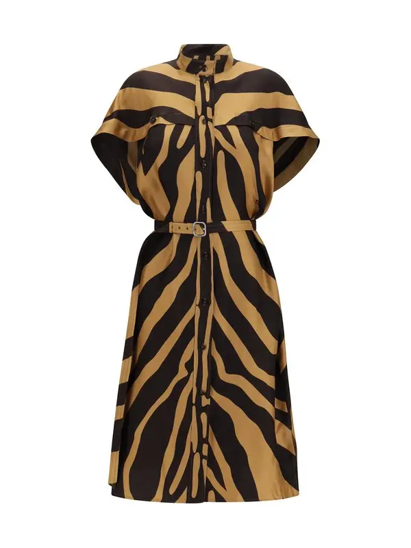 FERRAGAMO Twill Shirt Dress With Animal Print - Multicolor