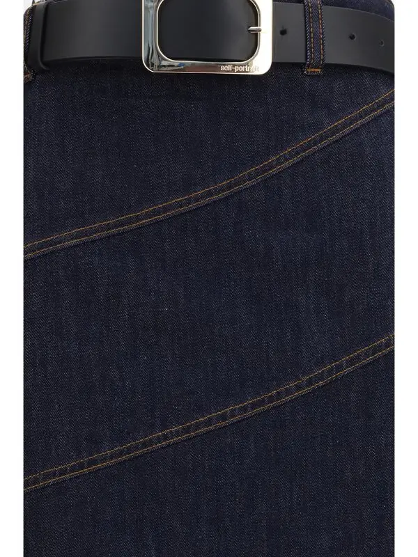 SELF-PORTRAIT Denim Midi Skirt With Belt