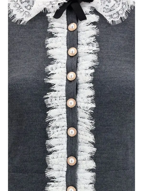 SELF-PORTRAIT Knit Cardigan With Lace Collar