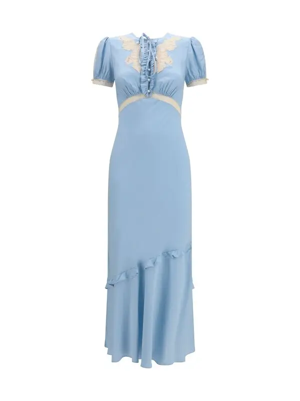 SELF-PORTRAIT Midi Dress In Viscose And Lace - Blue