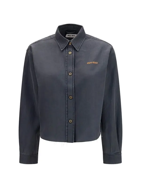 Miu Miu Denim-effect Cotton Shirt - Gray