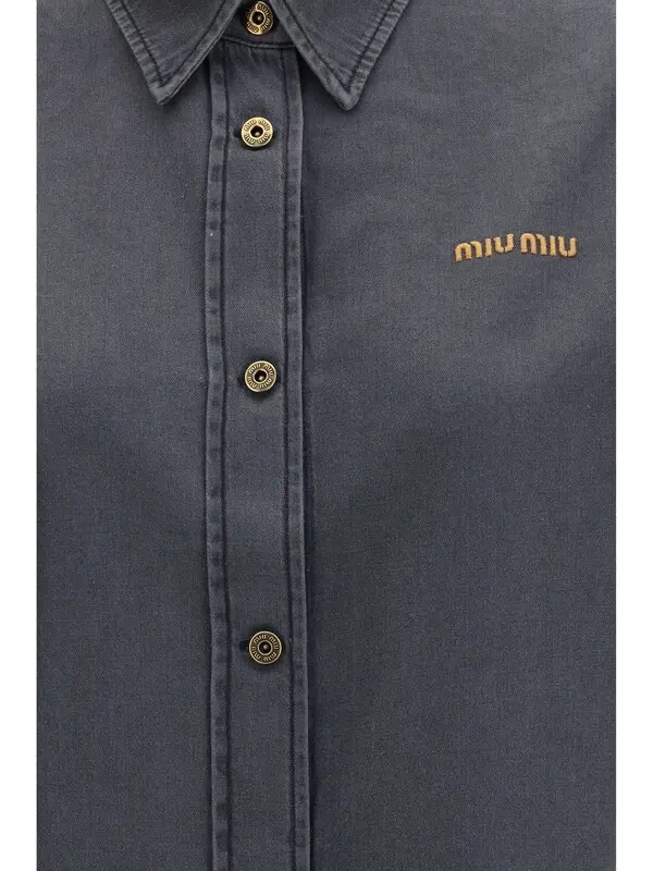 Miu Miu Denim-effect Cotton Shirt - Gray