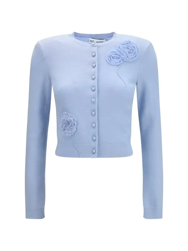 SELF-PORTRAIT Floral Appliqué Knit Cardigan - Blue