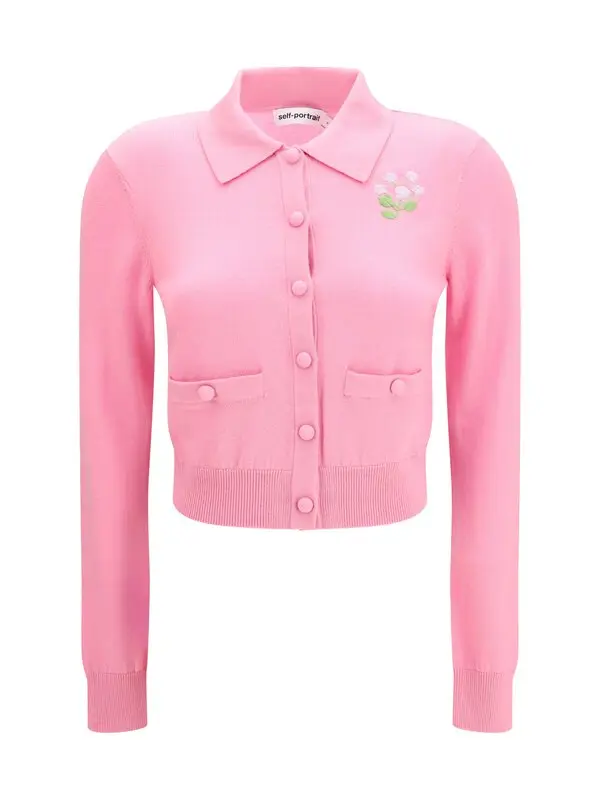 SELF-PORTRAIT Floral Embroidered Knit Collared Cardigan