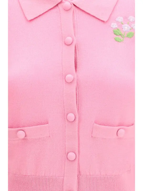 SELF-PORTRAIT Floral Embroidered Knit Collared Cardigan