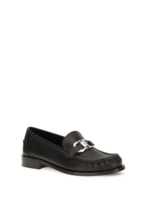 FERRAGAMO Leather Loafers With Gancini Detail