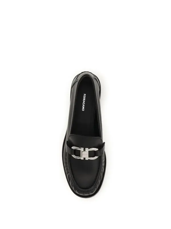 FERRAGAMO Leather Loafers With Gancini Detail