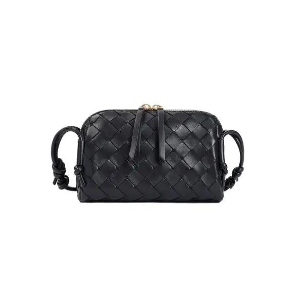 Bottega Veneta Woven Leather Concert Bag - Black
