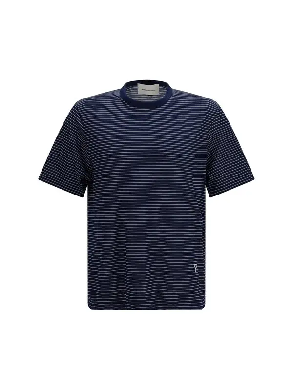 AMI Paris Striped Cotton T-shirt - Blue