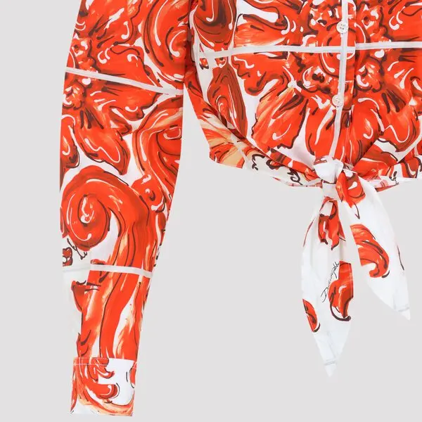 Dolce & Gabbana Poplin Maiolica Print Cropped Shirt - Multicolor