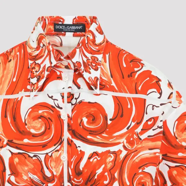 Dolce & Gabbana Poplin Maiolica Print Cropped Shirt - Multicolor