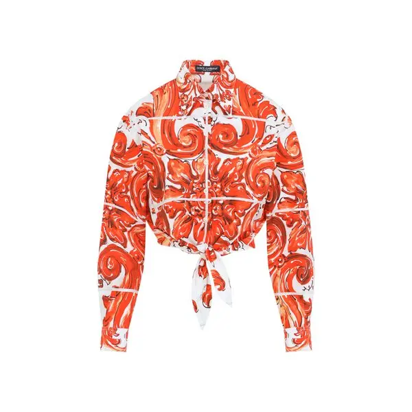 Dolce & Gabbana Poplin Maiolica Print Cropped Shirt - Multicolor