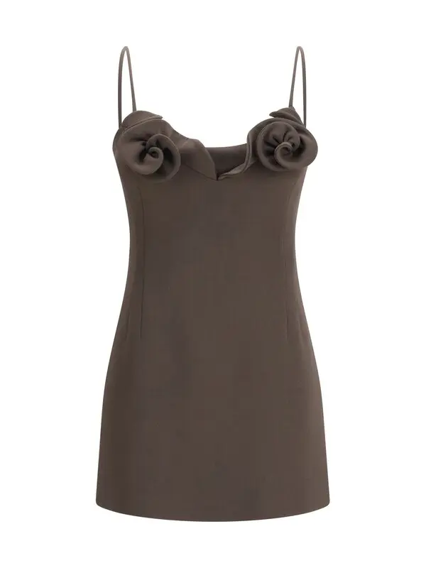 Magda Butrym Short Wool-blend Dress With Ruffle Detailing - Brown