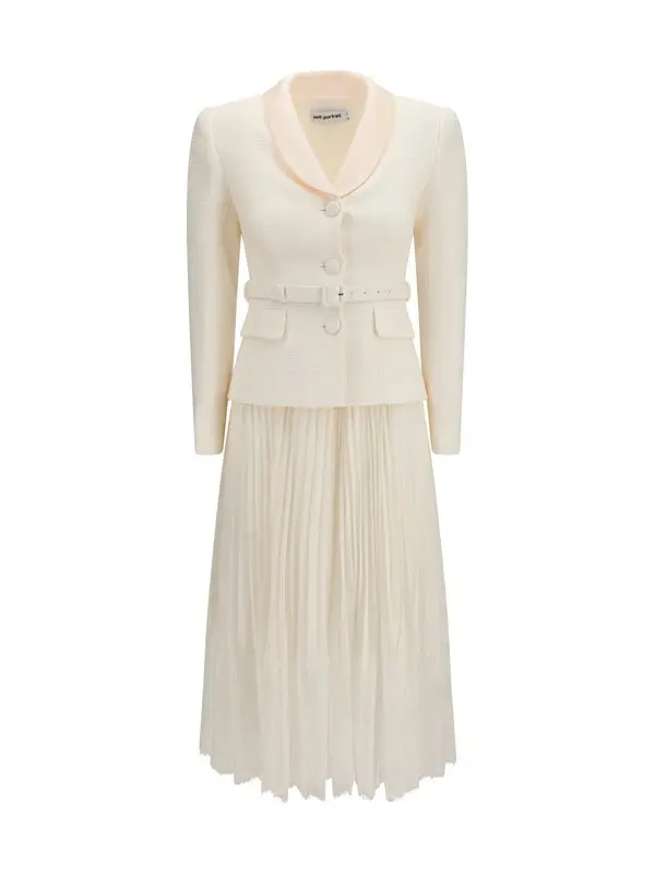 SELF-PORTRAIT Bouclé Midi Dress With Shawl Collar - Multicolor