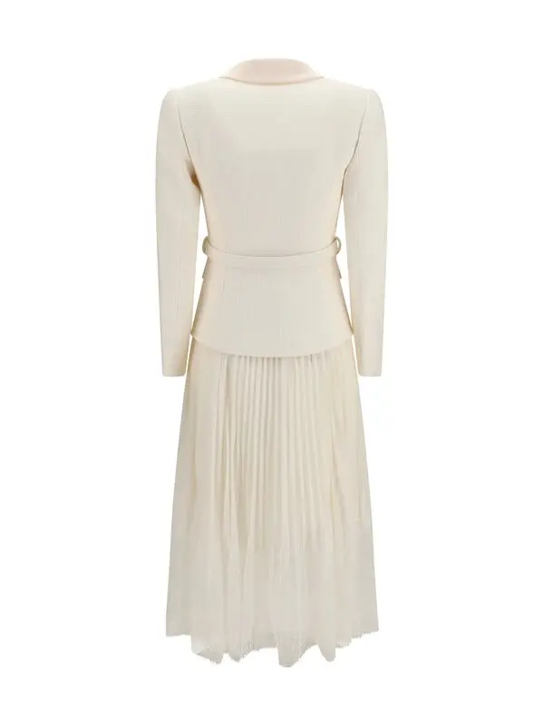 SELF-PORTRAIT Bouclé Midi Dress With Shawl Collar And Lace Trims