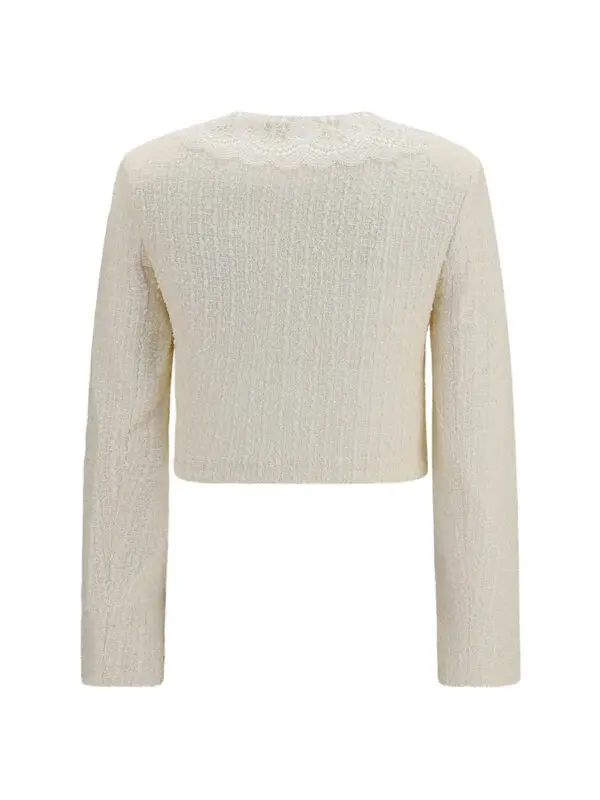 SELF-PORTRAIT Bouclé Jacket With Lace Collar And Bow Detail - Multicolor