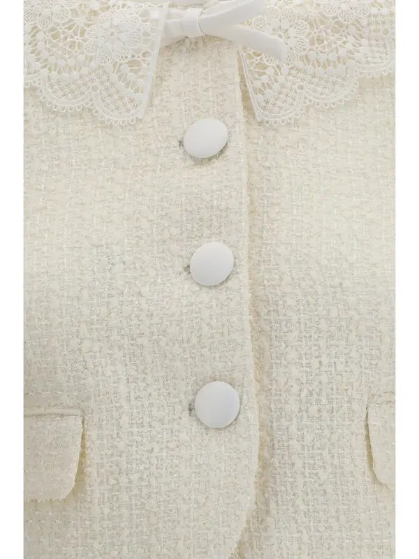 SELF-PORTRAIT Bouclé Jacket With Lace Collar And Bow Detail - Multicolor