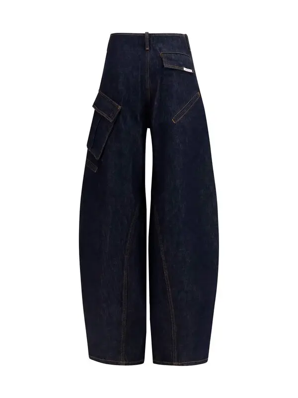 SELF-PORTRAIT Barrel-leg Cargo Jeans - Blue