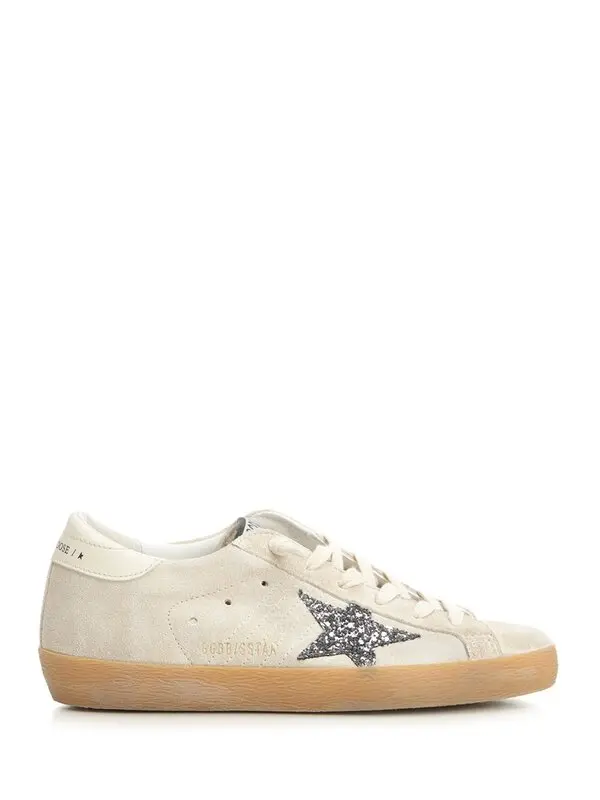 GOLDEN GOOSE Super Star" Suede Sneakers With Glitter Star Detail - Gray