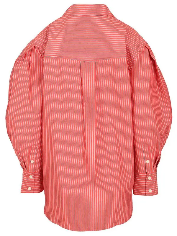GANNI Oxford Shirt With Pocket And Stripes - Red