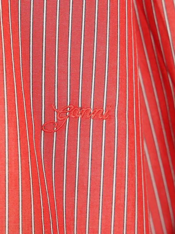GANNI Oxford Shirt With Pocket And Stripes - Red