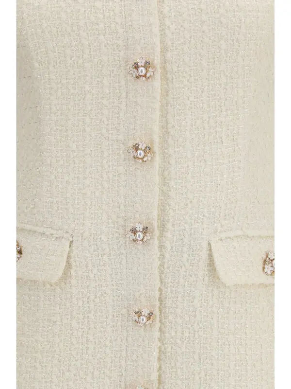 SELF-PORTRAIT Tailored Mini Dress With Bouclé Lace Inserts And Pearl Buttons - Multicolor