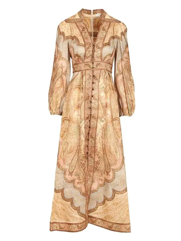 Zimmermann Wanderlust Low-cut Midi Dress In Tapestry - Multicolor