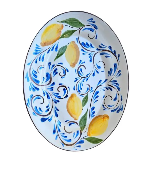 LES-OTTOMANS Ceramic Positano Lemons Serving Tray - Blue