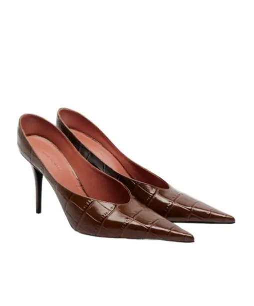 Amina Muaddi Croc-effect Leather Pumps