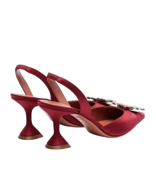 Amina Muaddi Embellished Satin Slingback Pumps