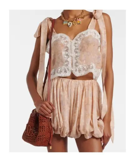 Chloé Floral Lace-trimmed Silk Top