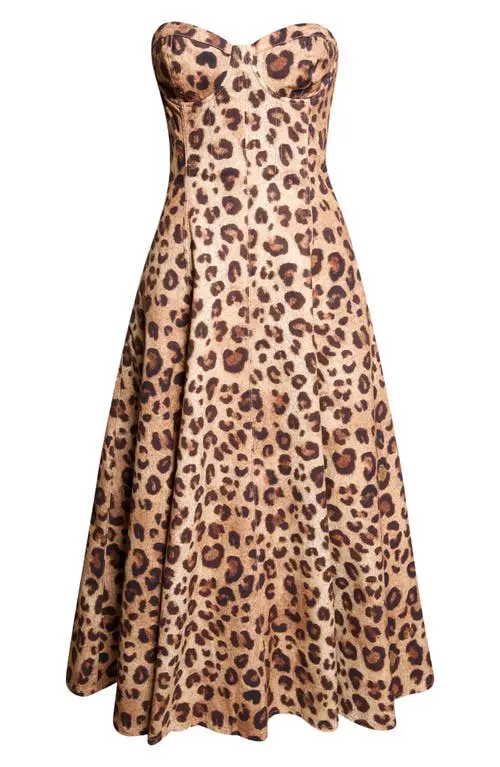 REISS Ramona Leopard Print Strapless Corset Midi Dress - Neutral