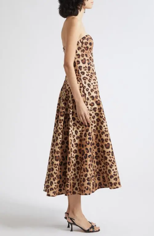 REISS Ramona Leopard Print Strapless Corset Midi Dress