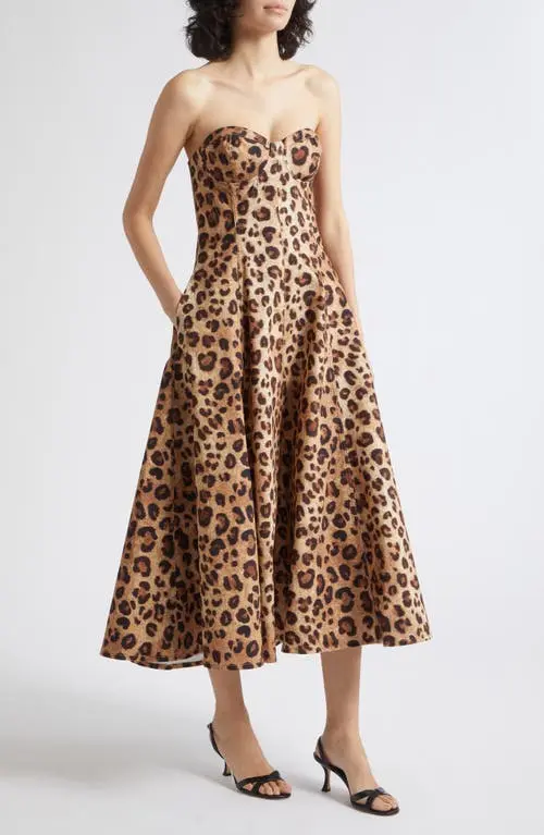 REISS Ramona Leopard Print Strapless Corset Midi Dress