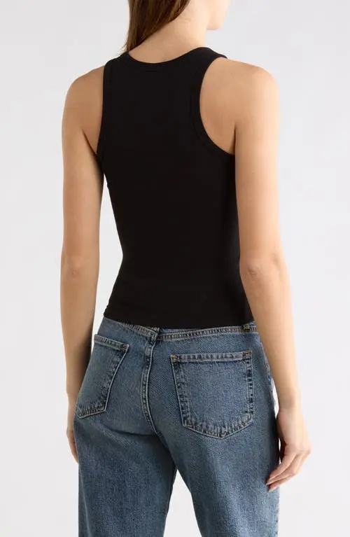 VON DUTCH Rhinestone Embellished Ribbed Scoop Neck Tank - Black