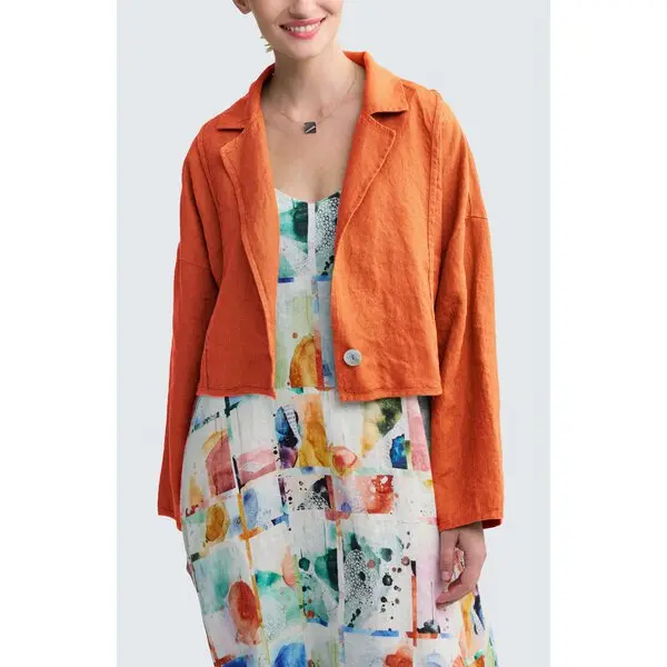 LUUKAA Laras Boxy Linen Short Jacket - Rust Orange