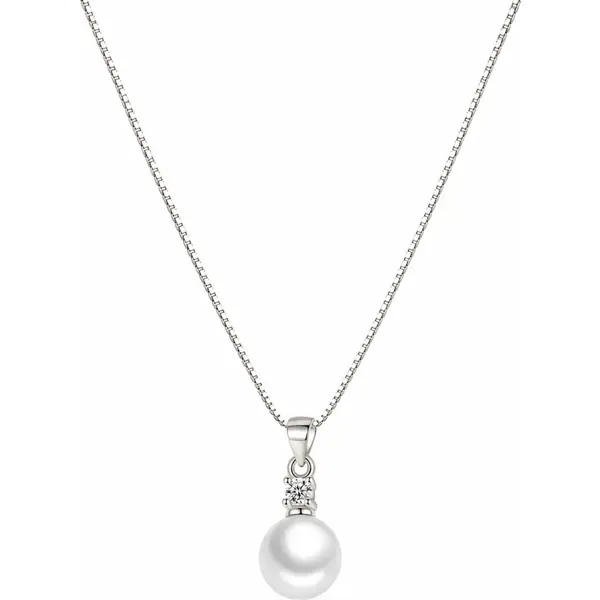 DLORIA Tone Plated Cubic Zirconia Faux Pearl Pendant Necklace - Silver