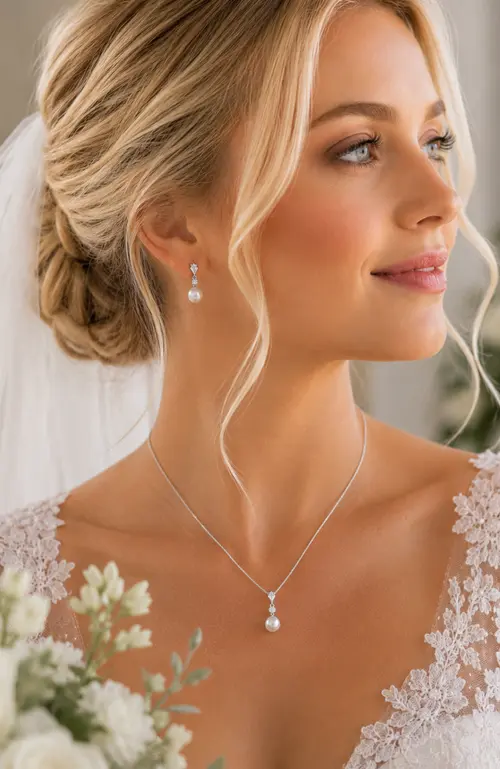 DLORIA Pear Cut Cubic Zirconia Faux Pearl Drop Earrings