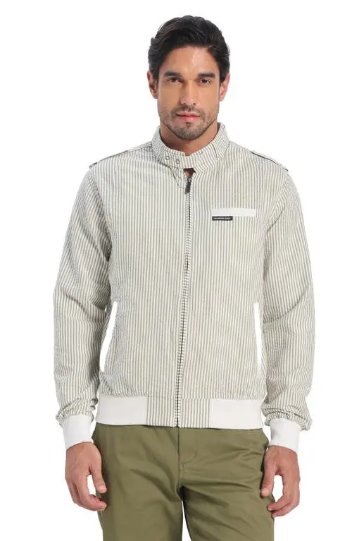 MEMBERS ONLY Seersucker Iconic Racer Jacket With Zip Closure - Grey