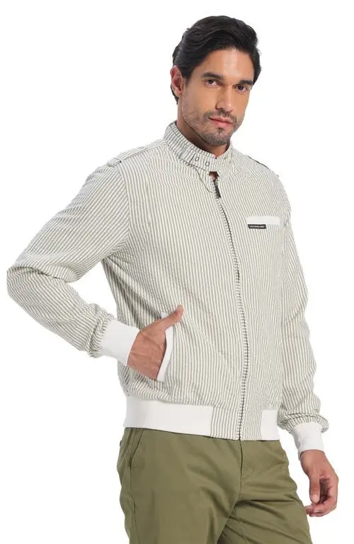 MEMBERS ONLY Seersucker Iconic Racer Jacket With Zip Closure - Grey