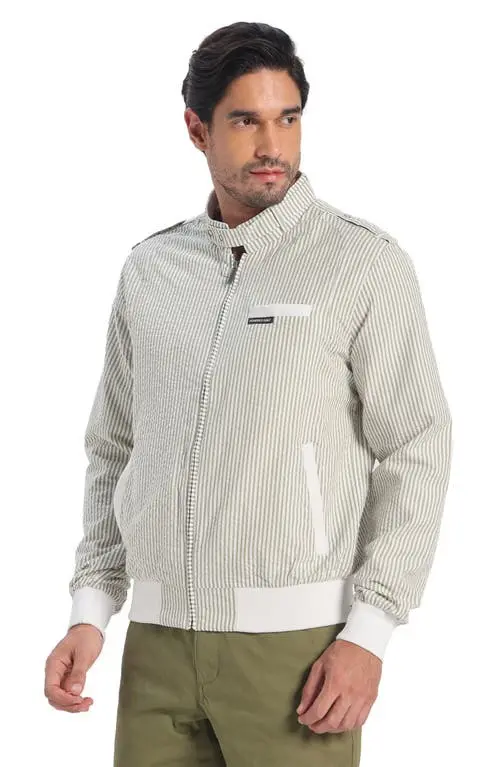 MEMBERS ONLY Seersucker Iconic Racer Jacket With Zip Closure - Grey