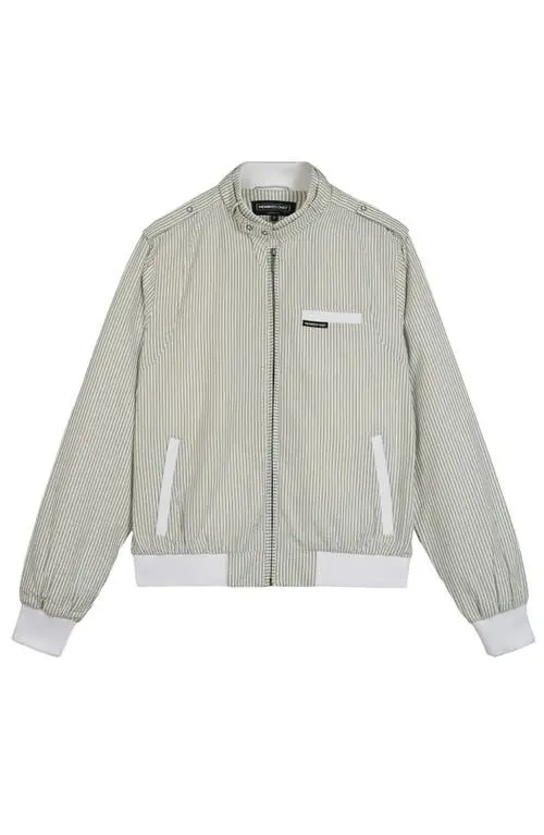 MEMBERS ONLY Seersucker Iconic Racer Jacket With Zip Closure - Grey