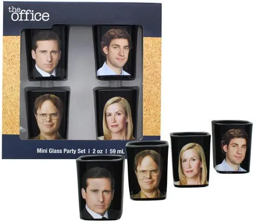 JUST FUNKY The Office Character Shot Glass Drinking Game | 2 Ounce Glasses | Set Of 4 - Black