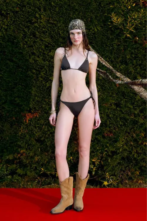 PCFG Store Classic Triangle Bikini Top With Adjustable Ties - Brown